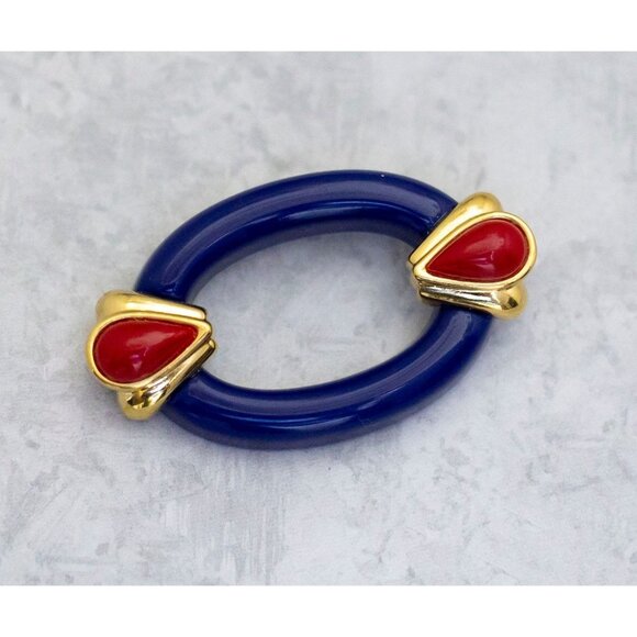 Jewelry | Vintage Indigo Oval Victorian Queen Royal Gold Tone Brooch ...